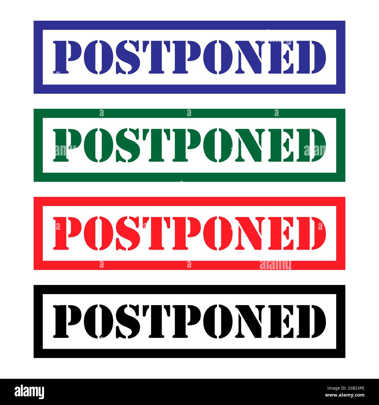 Set of Postponed stamp symbol, label sticker sign button, text banner ...
