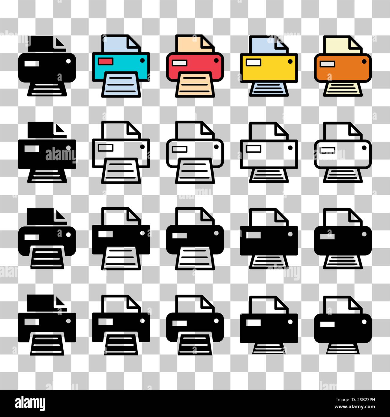 Set of Printer document web icon, printout machine technology flat sign ...