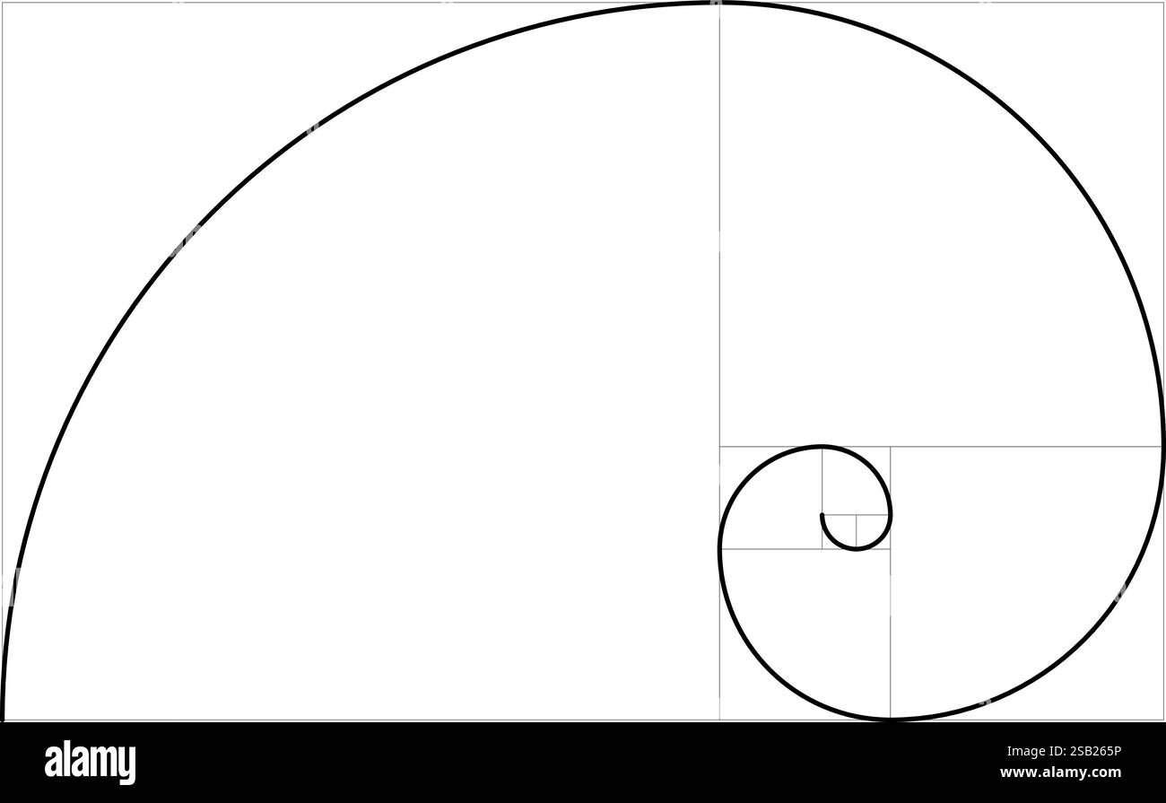 Black outlined golden spiral showcasing the Fibonacci sequence ...