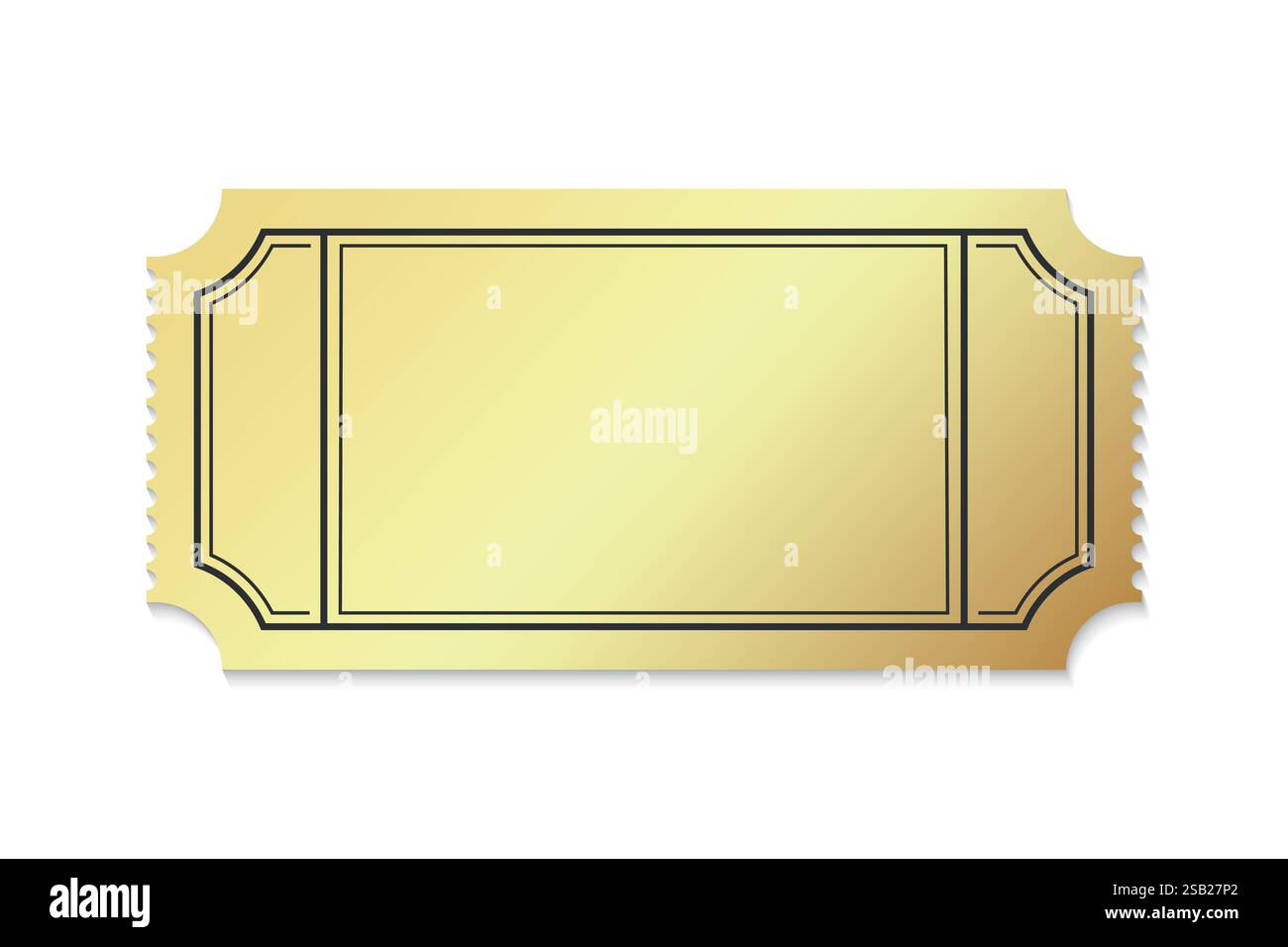 A rectangular golden ticket with elegant black borders, isolated on a ...