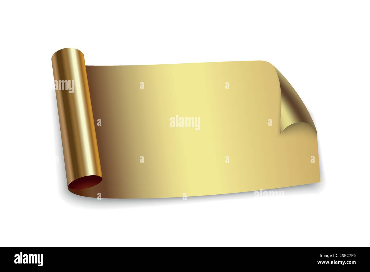 Luxurious golden scroll featuring a folded corner and rolled edge on a ...