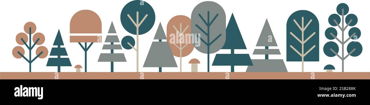 Autumn forest trees Simple collage. Set of abstract tree shrub, foliage ...