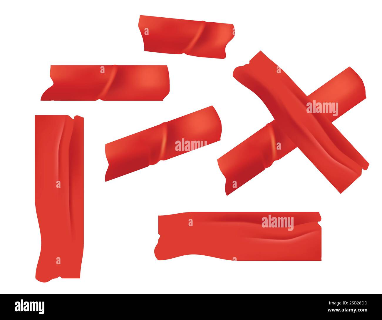 Vector set of 3D realistic red adhesive tape. Torn pieces of masking ...