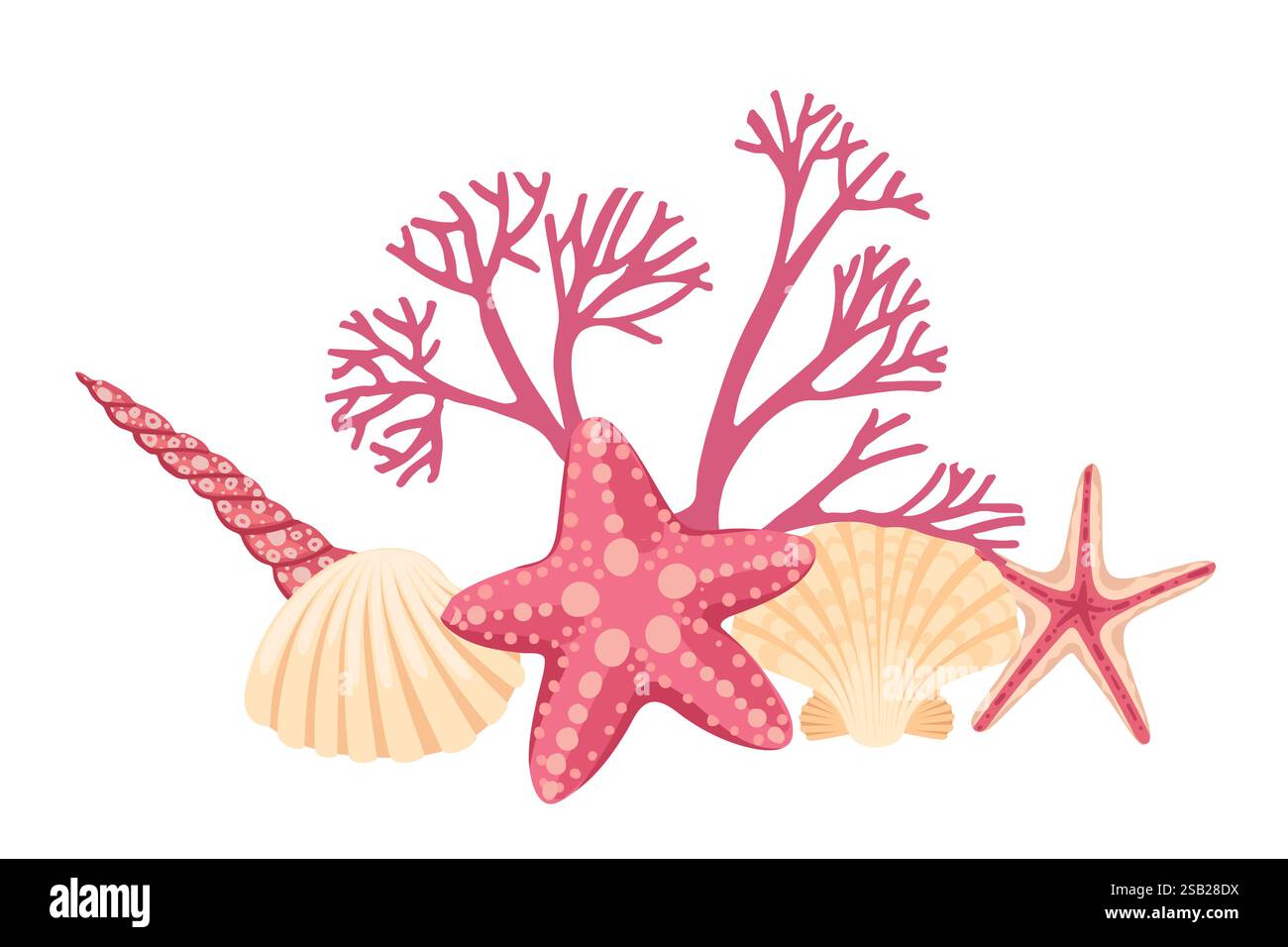 Colorful Marine Life An Illustration Featuring Coral, Shells, and ...