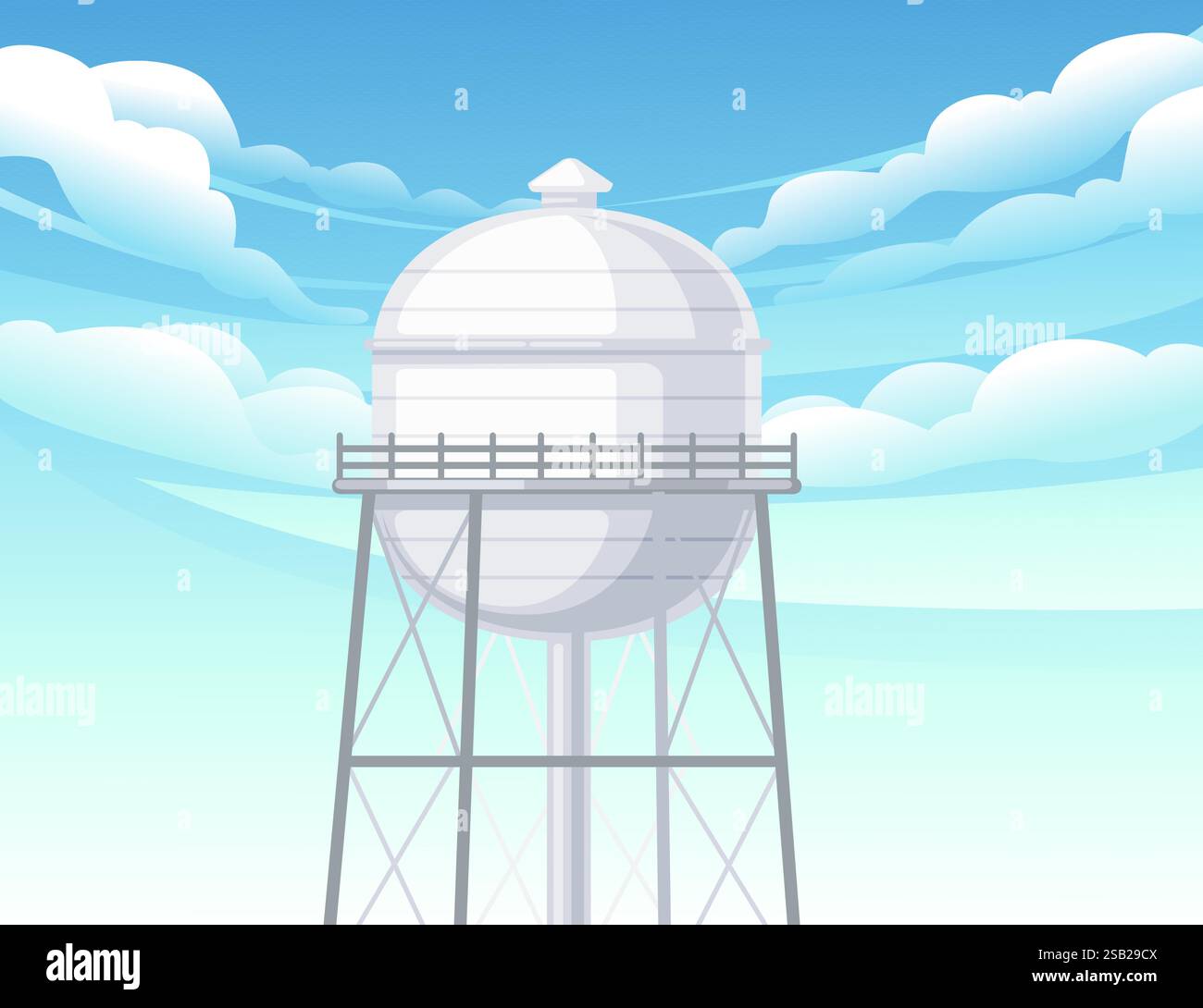 Large spherical water storage tank supported by a metal frame ...