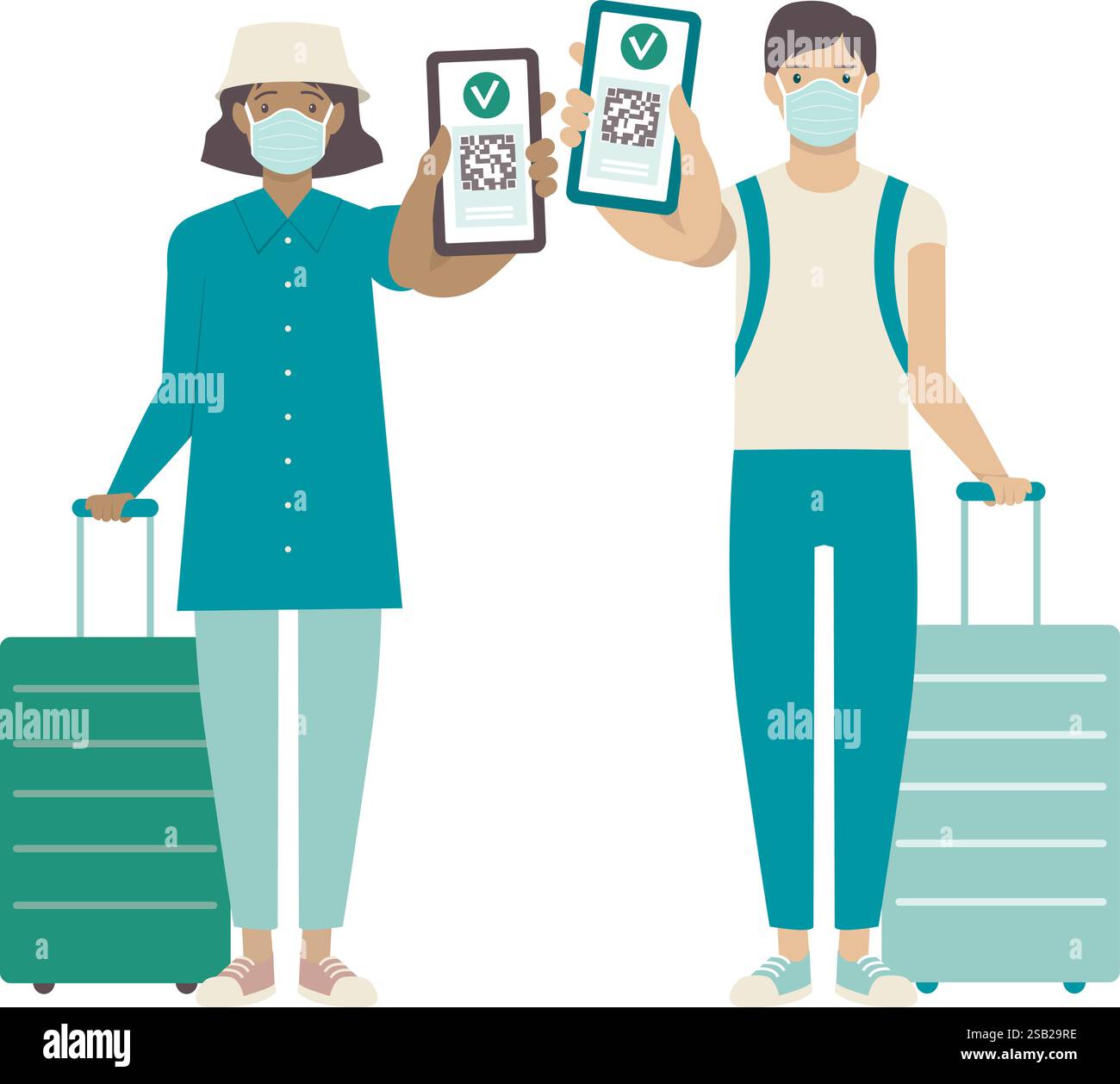Passengers showing health passport on a mobile phone, which indicates a ...