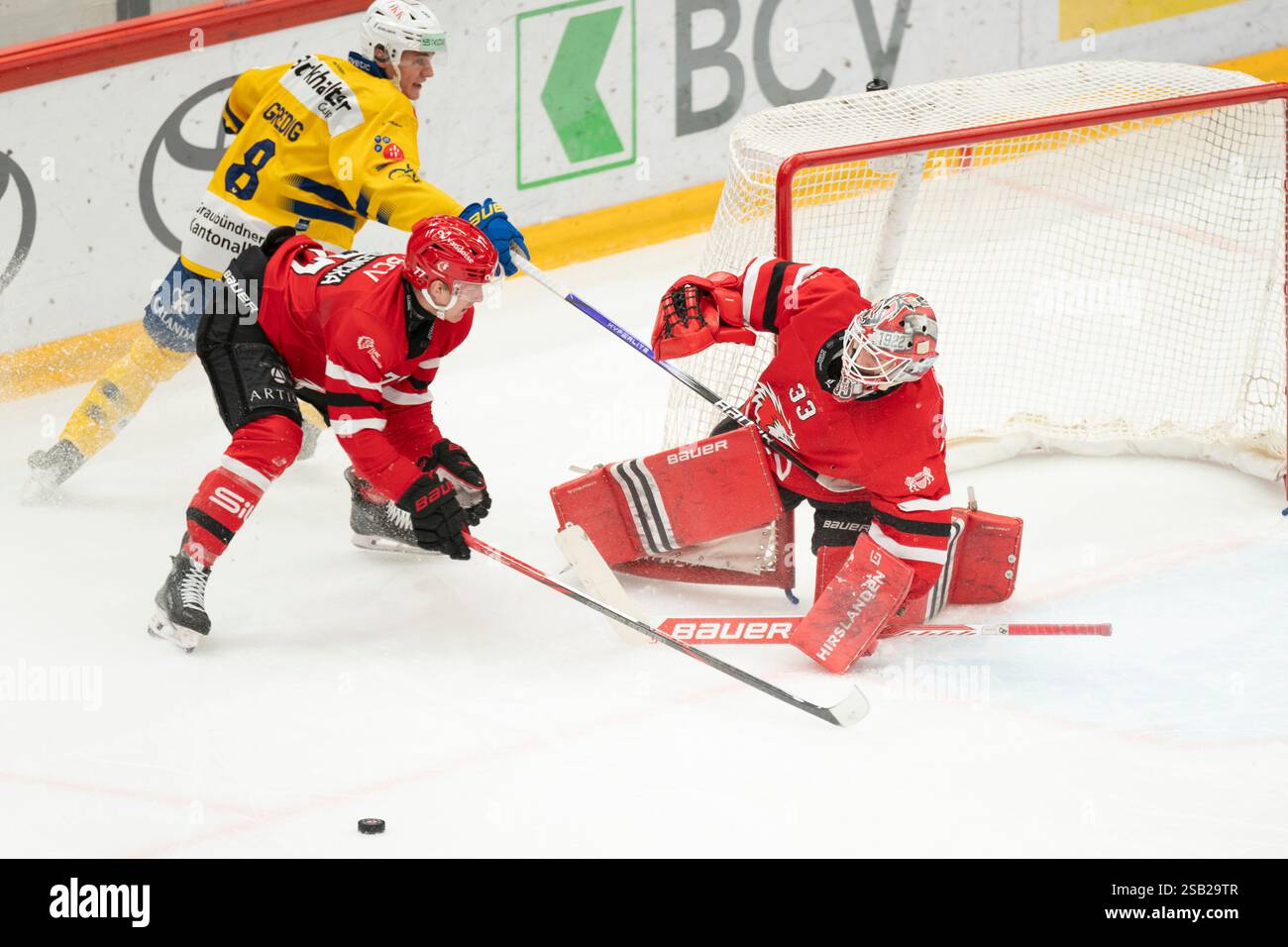 Lausanne, Switzerland. , . Kevin Pasche (goalkeeper) of Lausanne HC #33 ...