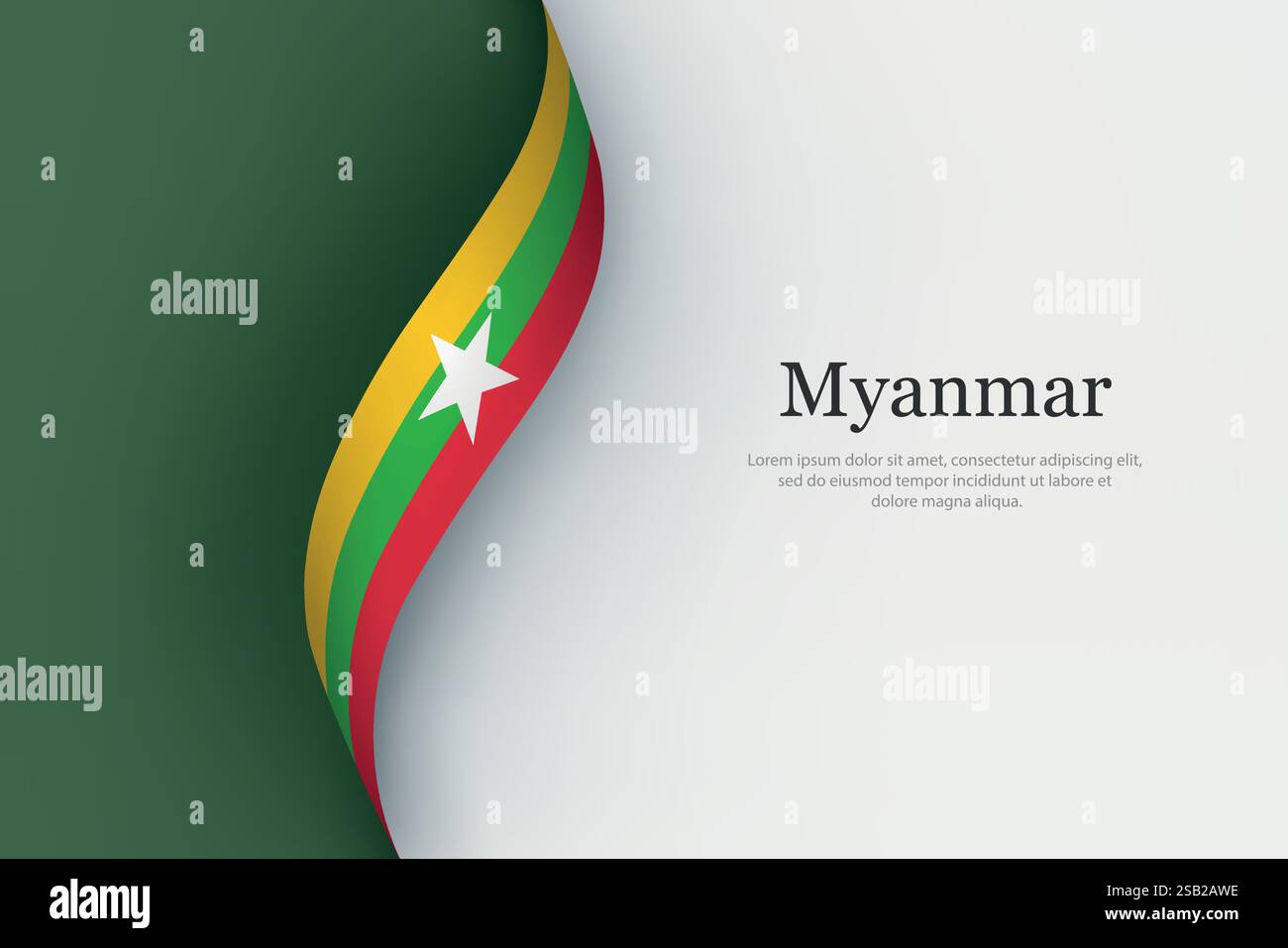 Myanmar flag on Waving ribbon. Template for independence day Stock ...