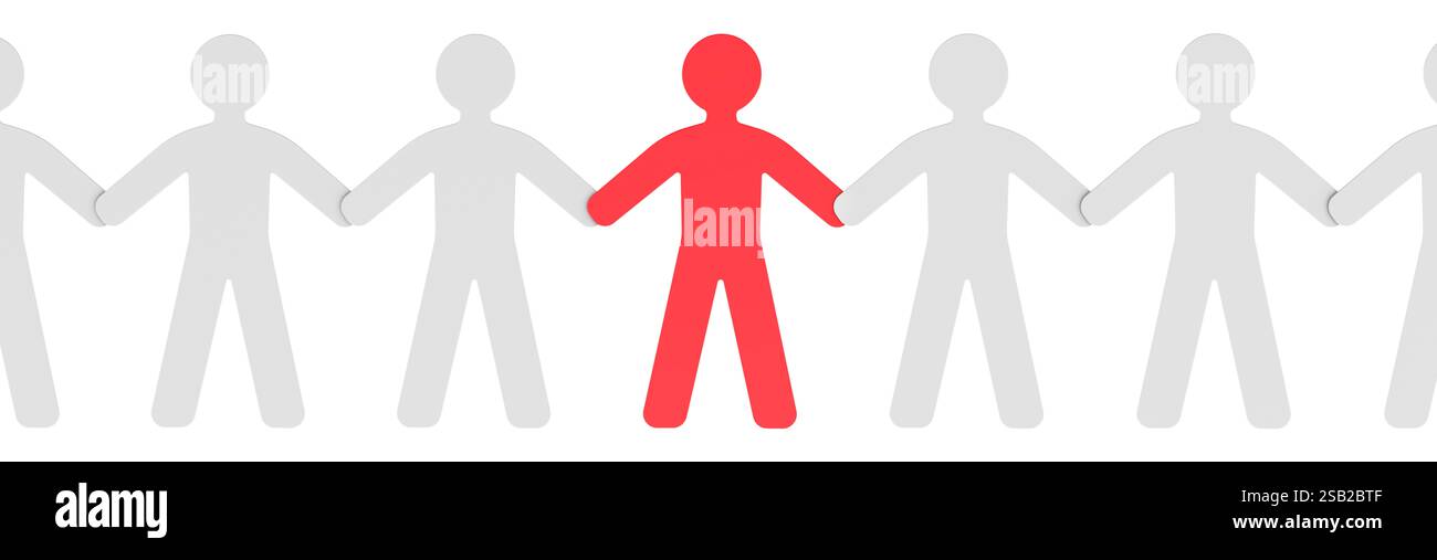 Leader, concept. Paper silhouettes of humans with one red persona ...