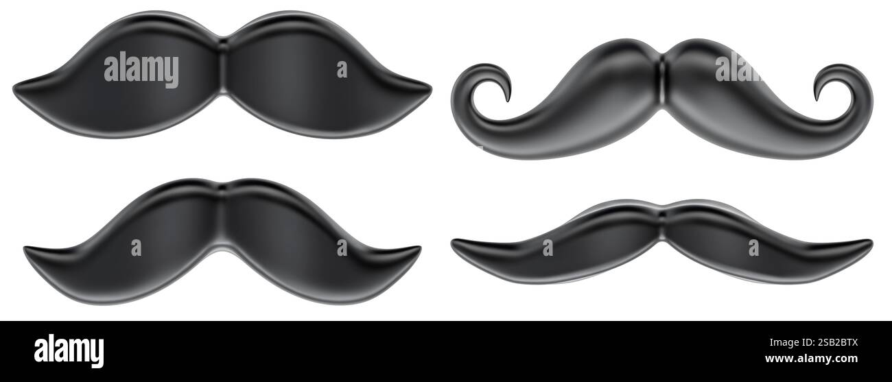 Moustache Silhouette. Different mustache collection. 3D rendering ...