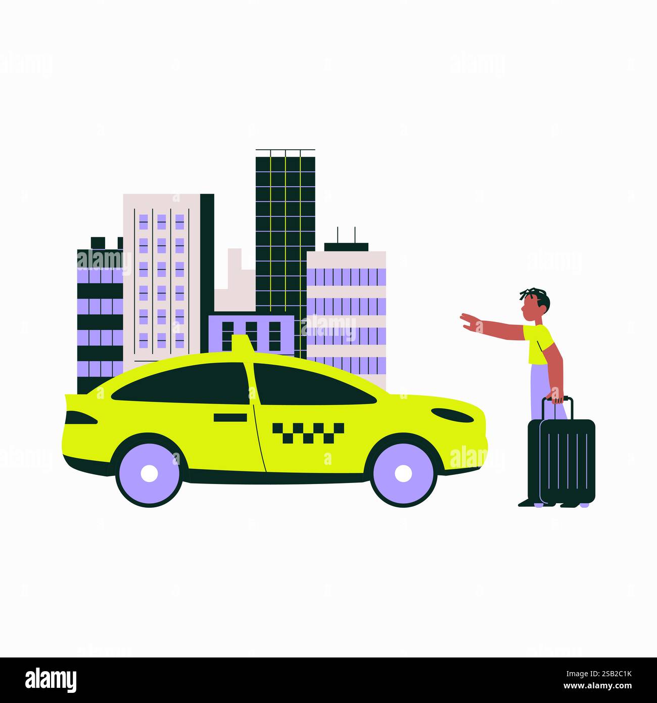 Taxi And Passenger In Flat Vector Illustration Symbolizing Urban ...