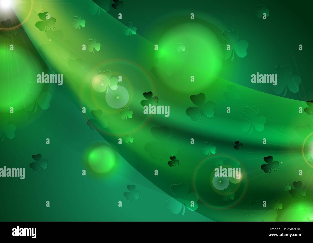 St Patrick Day emerald green abstract background with shamrock leaves ...