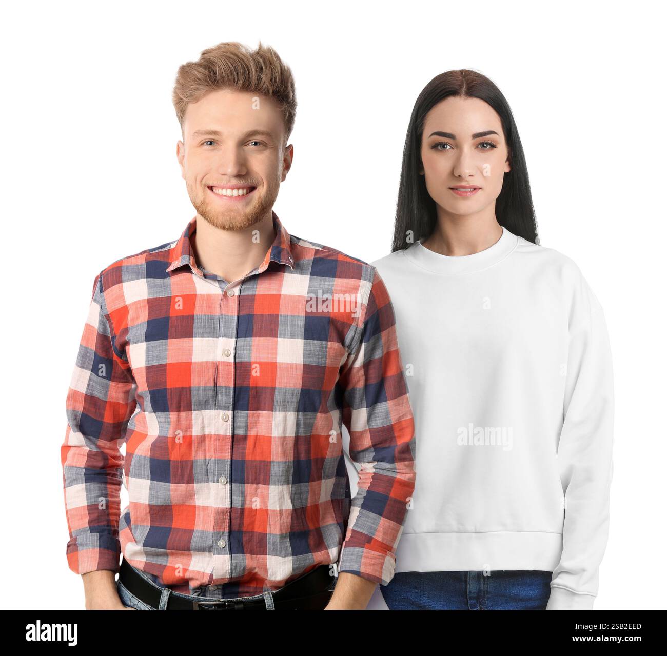 Beautiful woman and handsome man on white background Stock Photo - Alamy