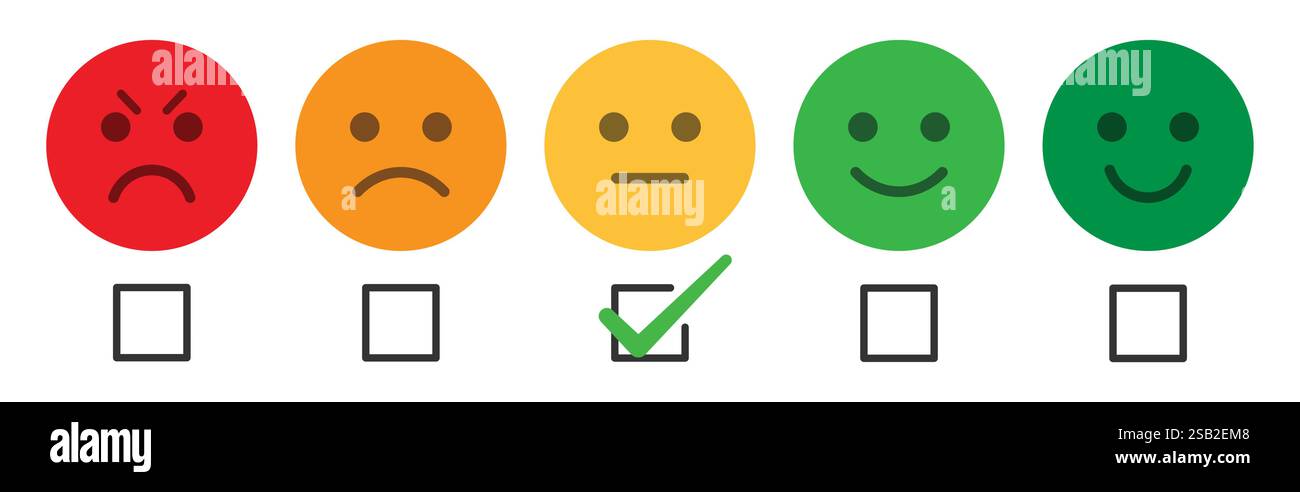 Rating emoji set with check box sign indicatortfor taking customer 's ...