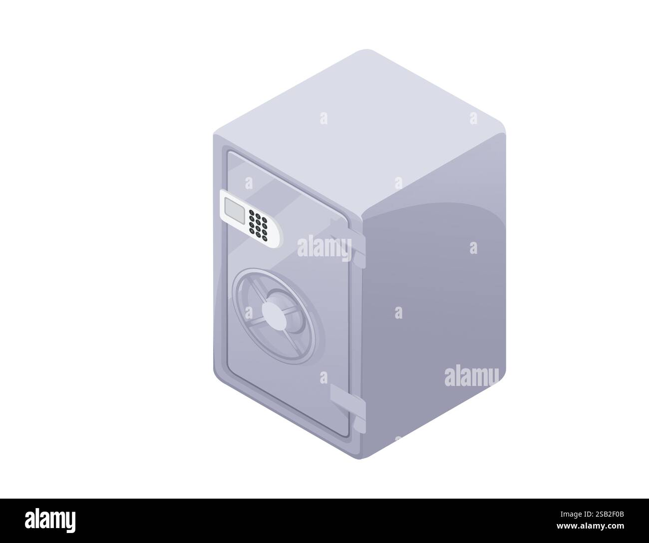 Isometric Metal Safe With A Combination Dial And Keyhole Smooth Gray