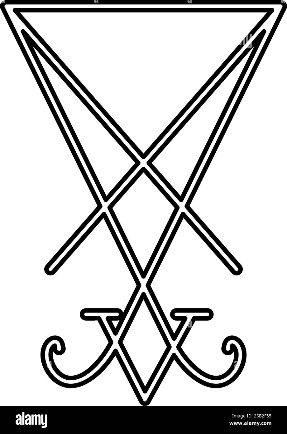 Lucifer's sign seal Satan Lucifer symbol contour outline line icon ...