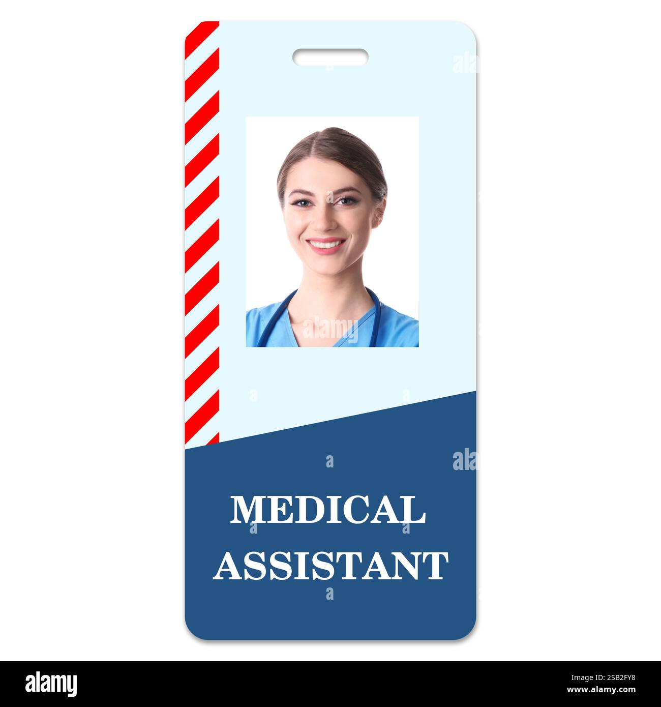 Medical assistant badge with photo of woman on white background Stock ...