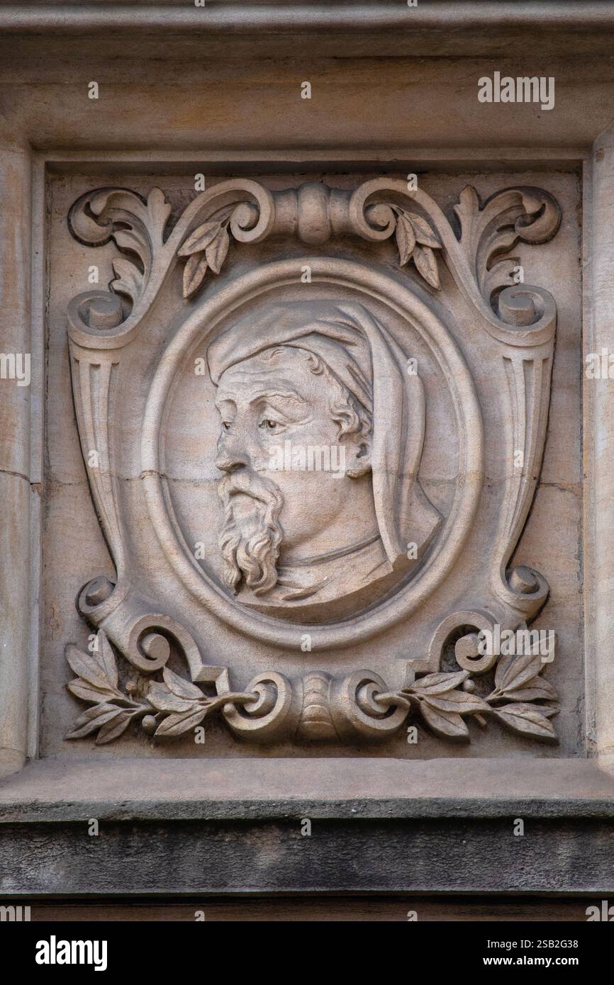 London, UK - April 8th 2024: Close-up of a sculptured portrait of poet ...