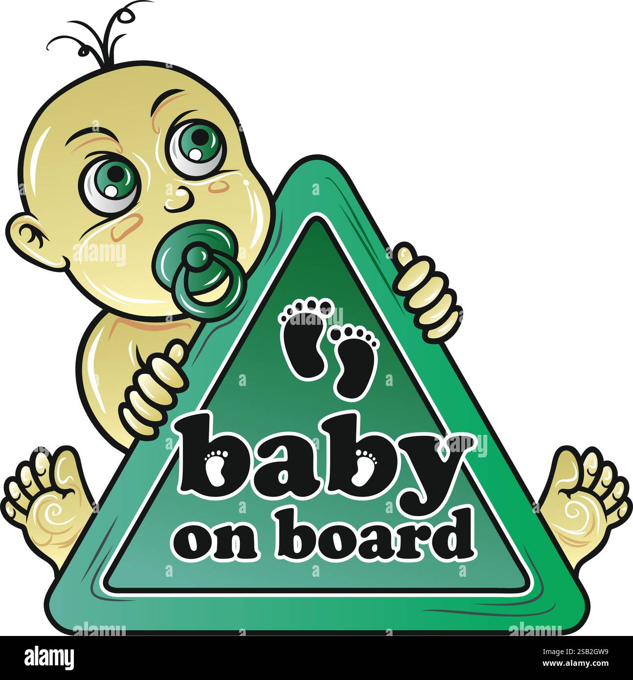 A child is holding a sign with a pacifier and feet on board Stock ...