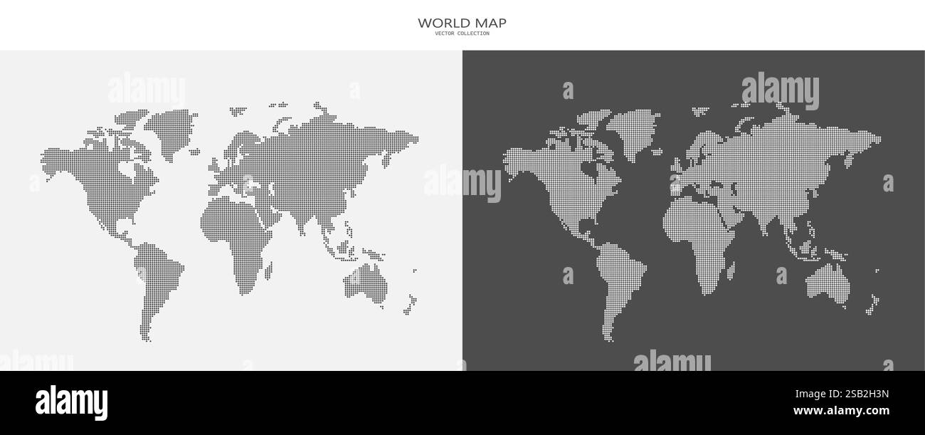A set of point maps of the world in a modern style. A world map made up ...