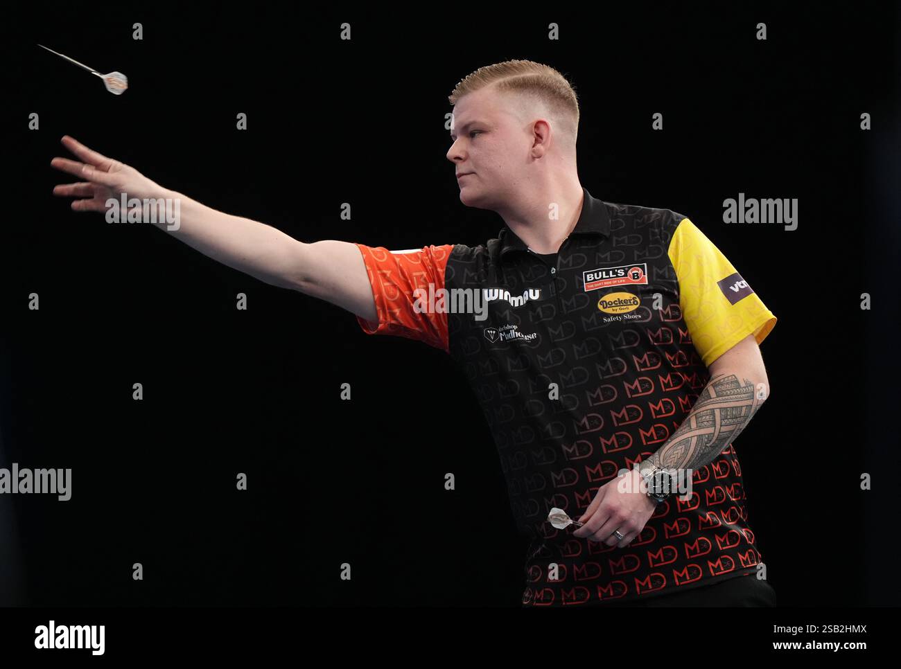 Mike De Decker during his first round match against James Wade on day ...