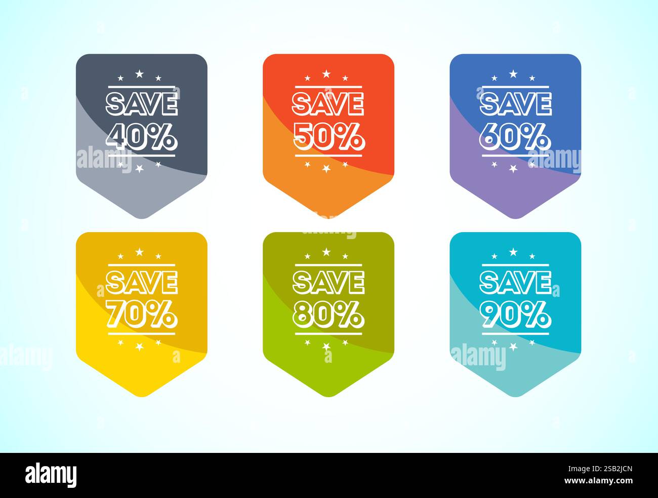 Save 40, 50, 60, 70, 80, and 90 percent icon, banner, sticker for business, marketing and ...