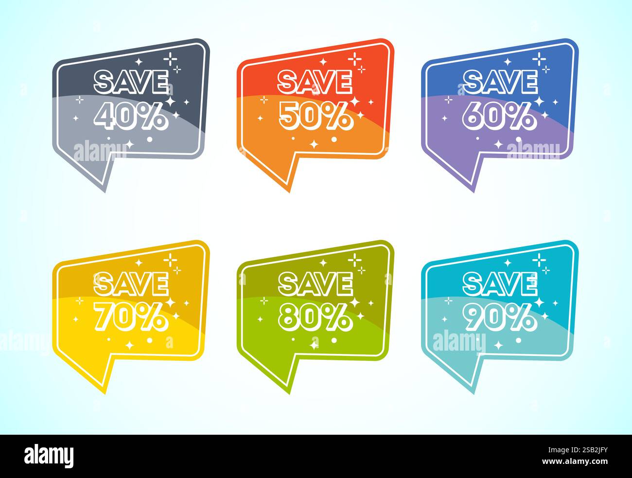 Save 40, 50, 60, 70, 80, and 90 percent icon, banner, sticker for business, marketing and ...