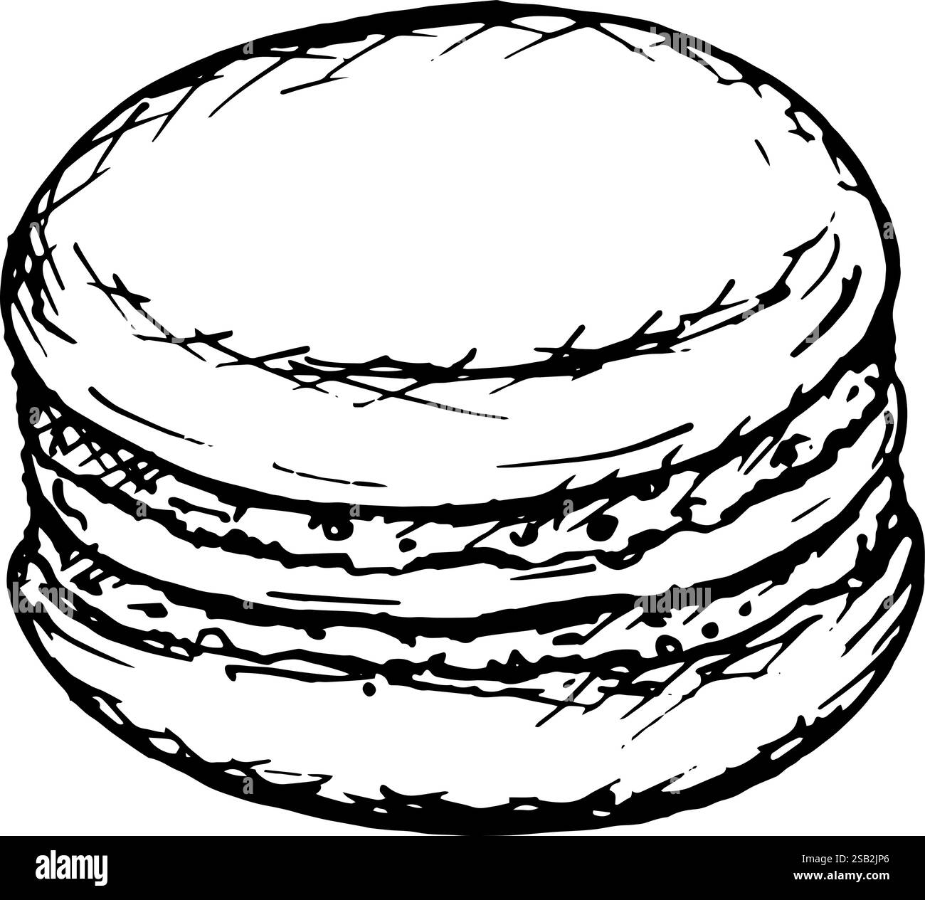 Hand drawn ink vector illustration of a macaron cookie with a creamy ...
