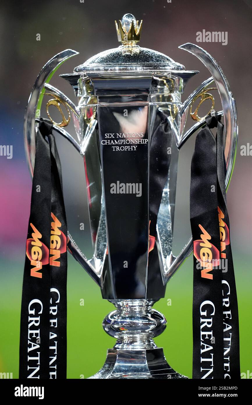 The Guinness Men's Six Nations trophy ahead of the match at the Stade ...