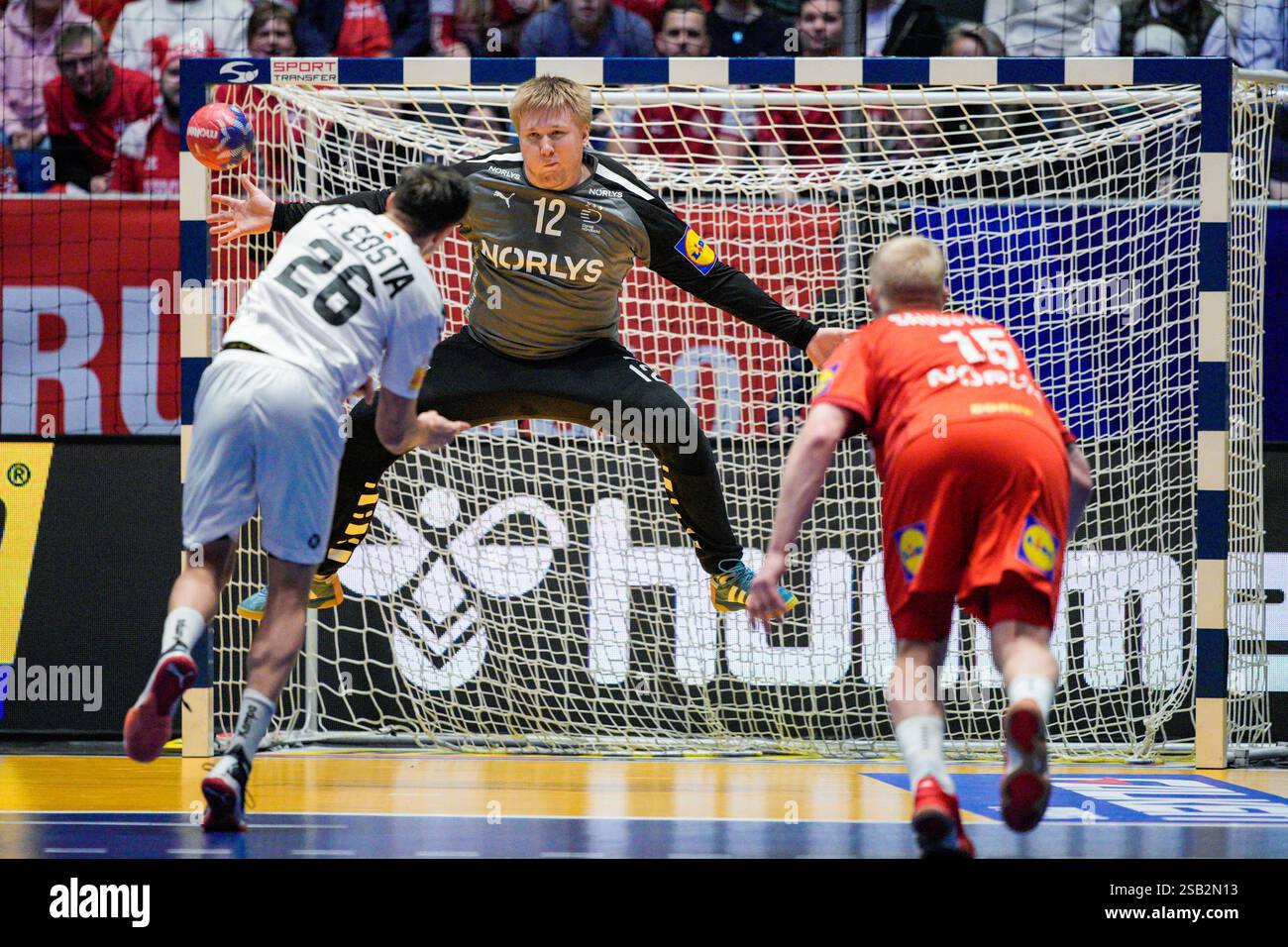 Fornebu 20250131. Denmark's Emil Nielsen during the semi-final of the ...