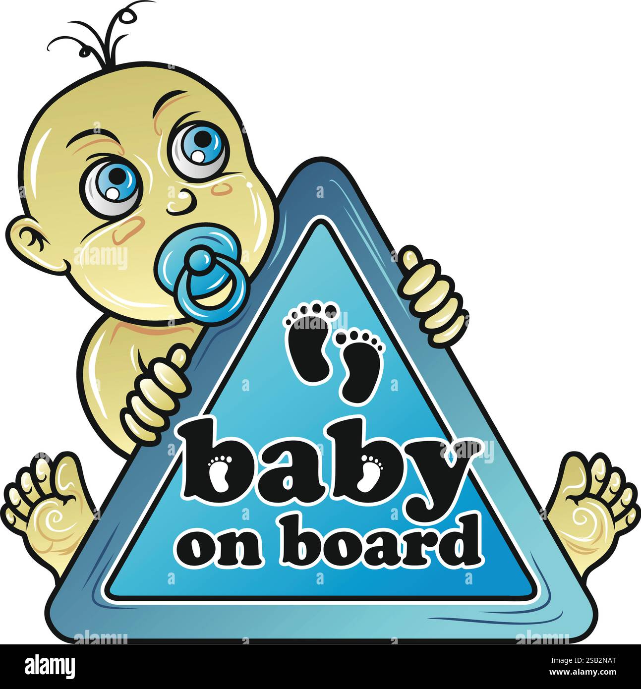 Cartoon baby boy holding a baby on board sign, with pacifier and feet ...
