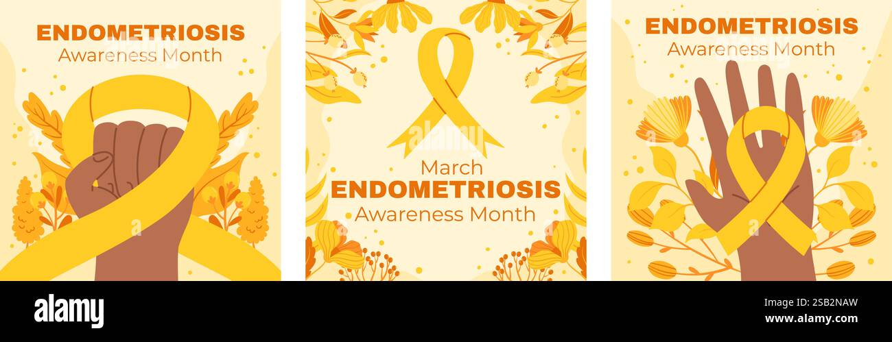 Endometriosis Awareness Month Illustration with Yellow Ribbon, Diverse ...