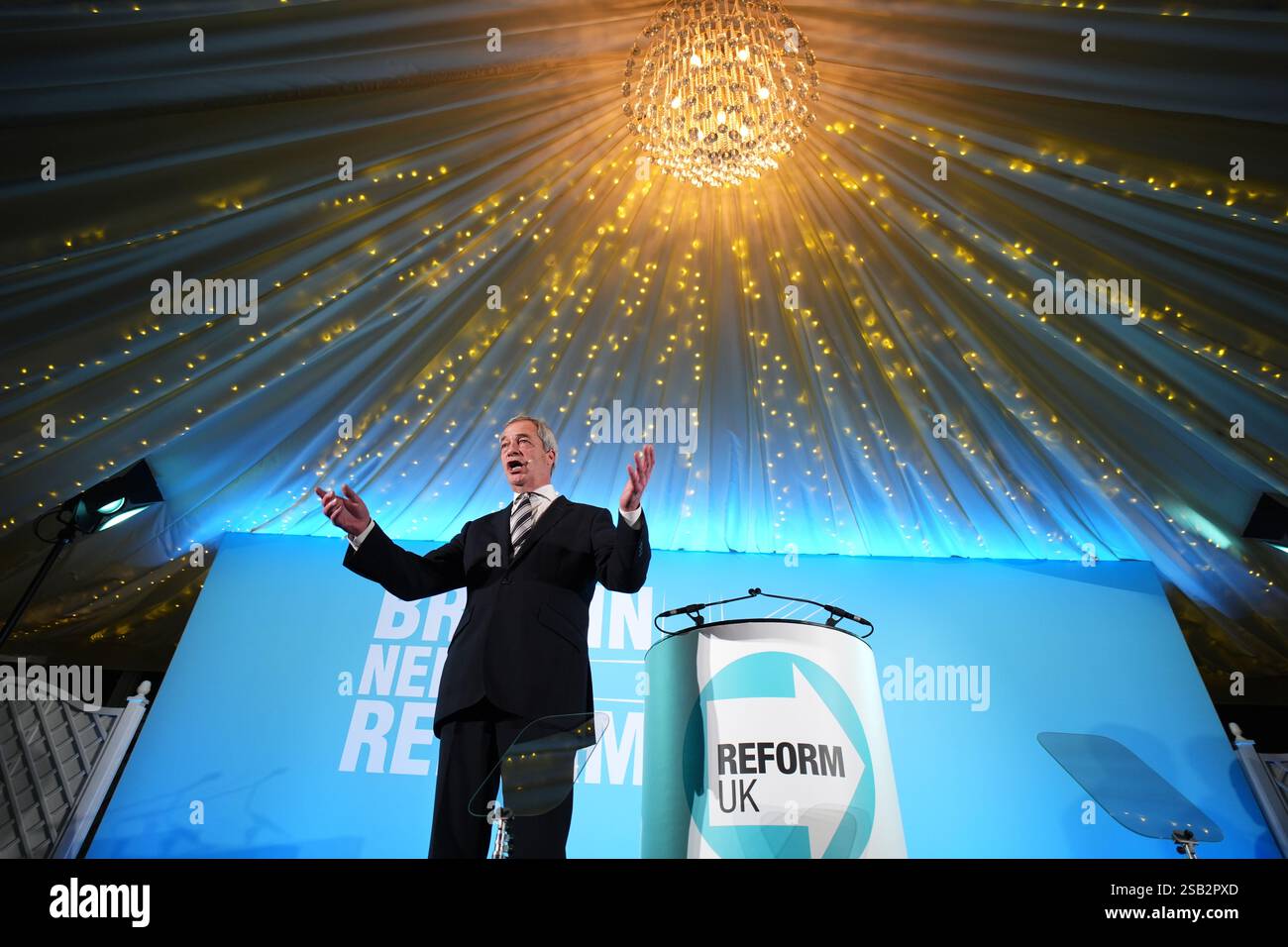 Reform UK leader Nigel Farage during the Reform UK North West Essex ...