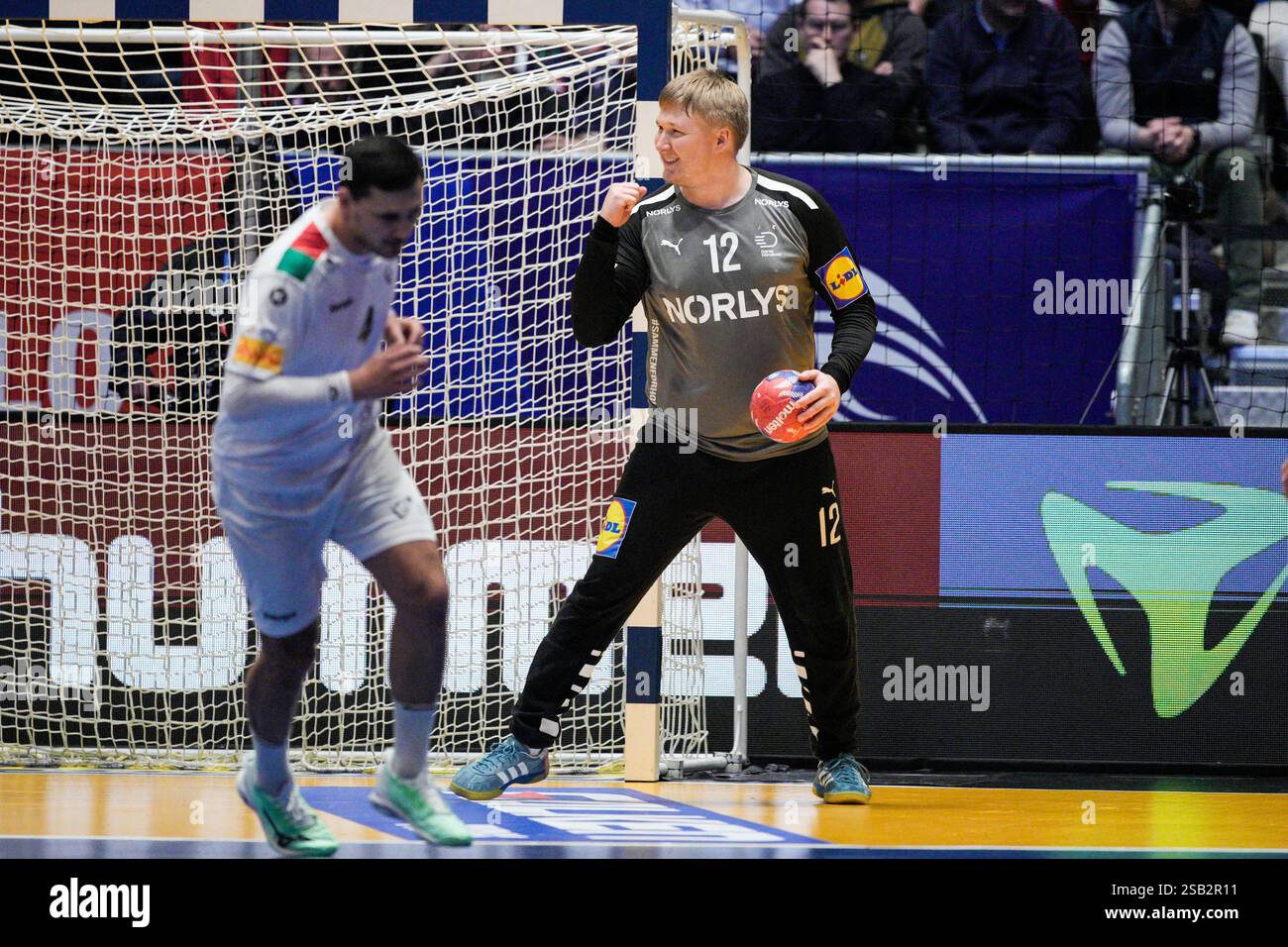 Fornebu 20250131. Denmark's Emil Nielsen during the semi-final of the ...