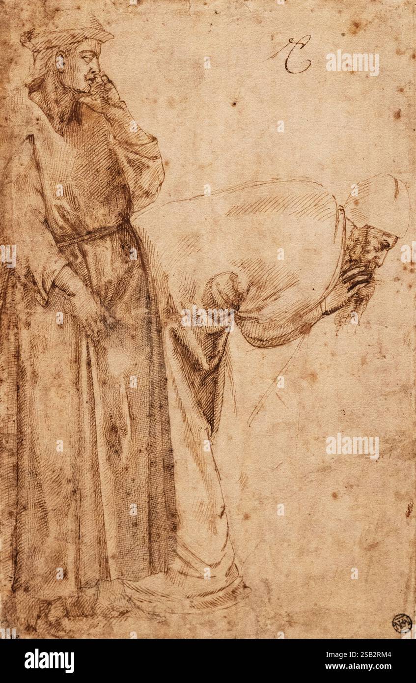 Michelangelo Drawing; after Giotto; "Two Figures from the Ascension of ...