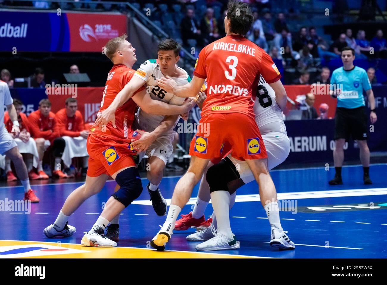 Fornebu 20250131. Portugal's Francisco Costa during the semi-final of the World Handball ...