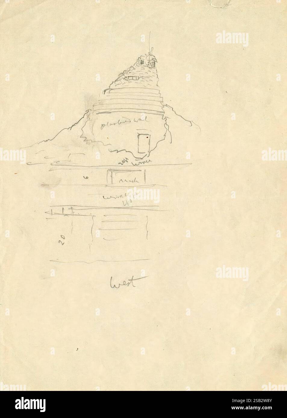 Drawing highlights various architectural features hi-res stock ...