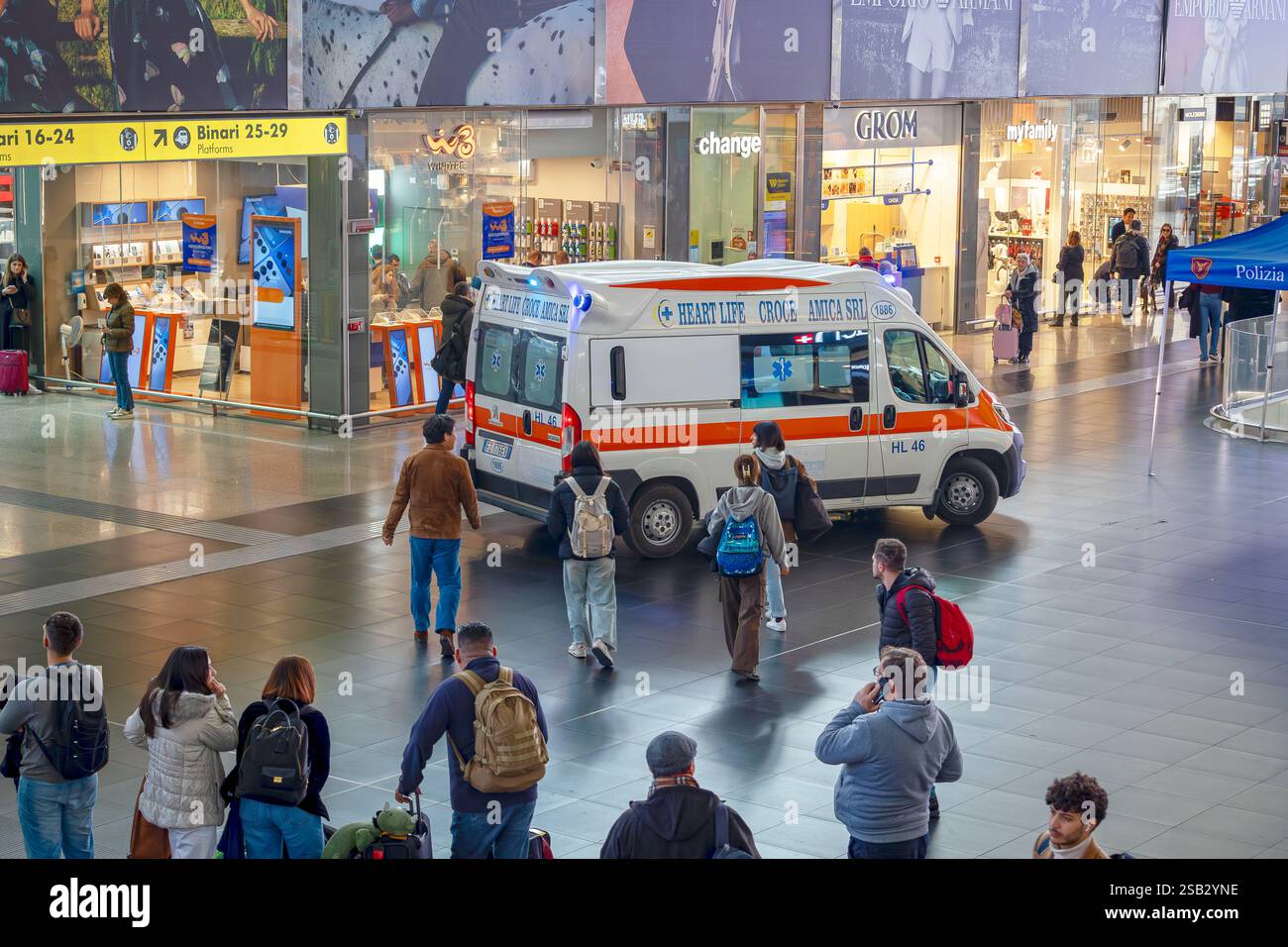 Ambulance rescue inside the Roma Termini railway station, in Italy ...