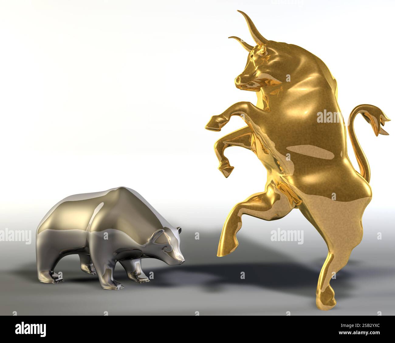 Digital 3d illustration of two statues representing a rampant golden ...