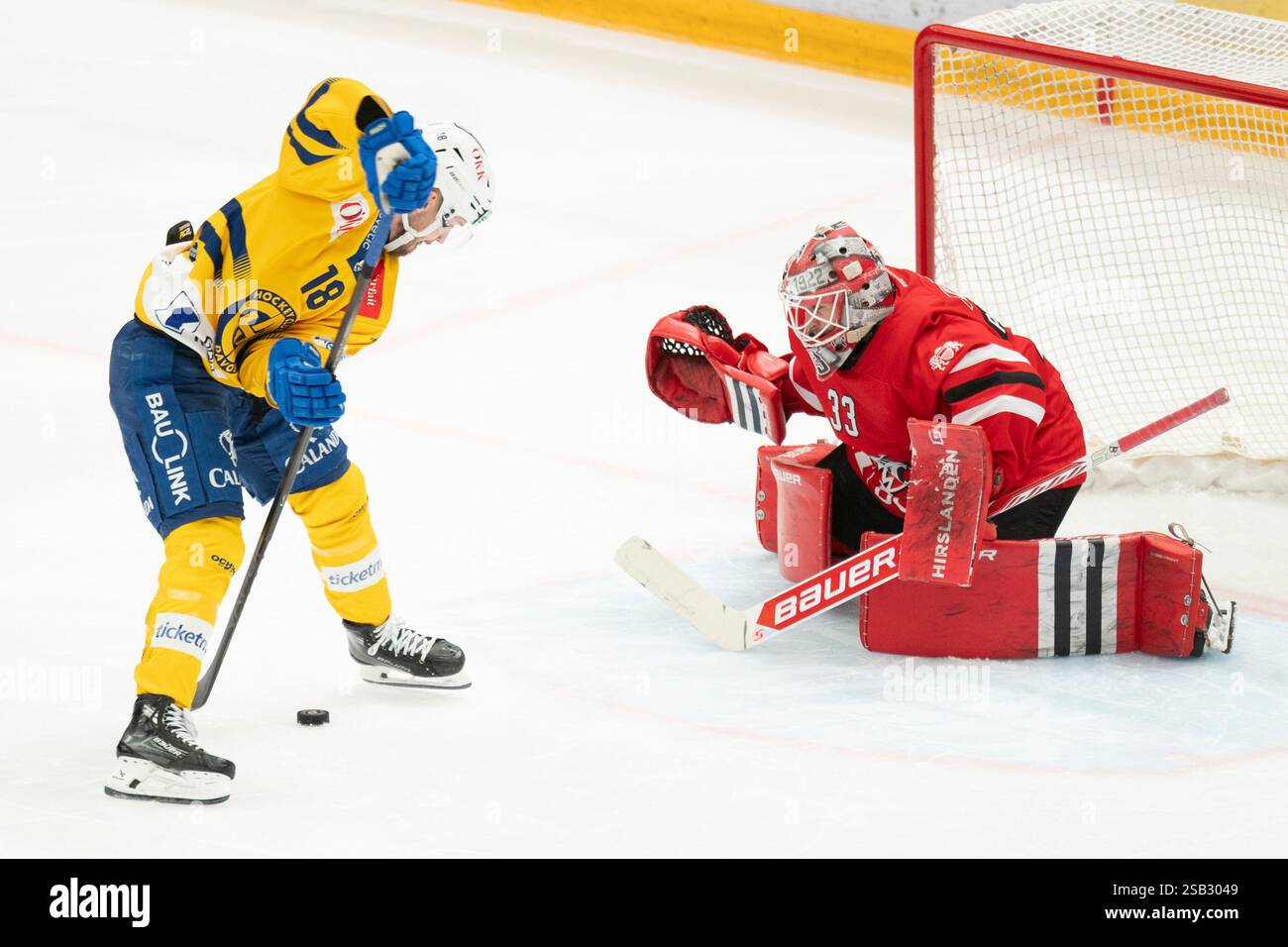 Lausanne, Switzerland. , . Filip Zadina (offense) of HC Davos #18 in a ...