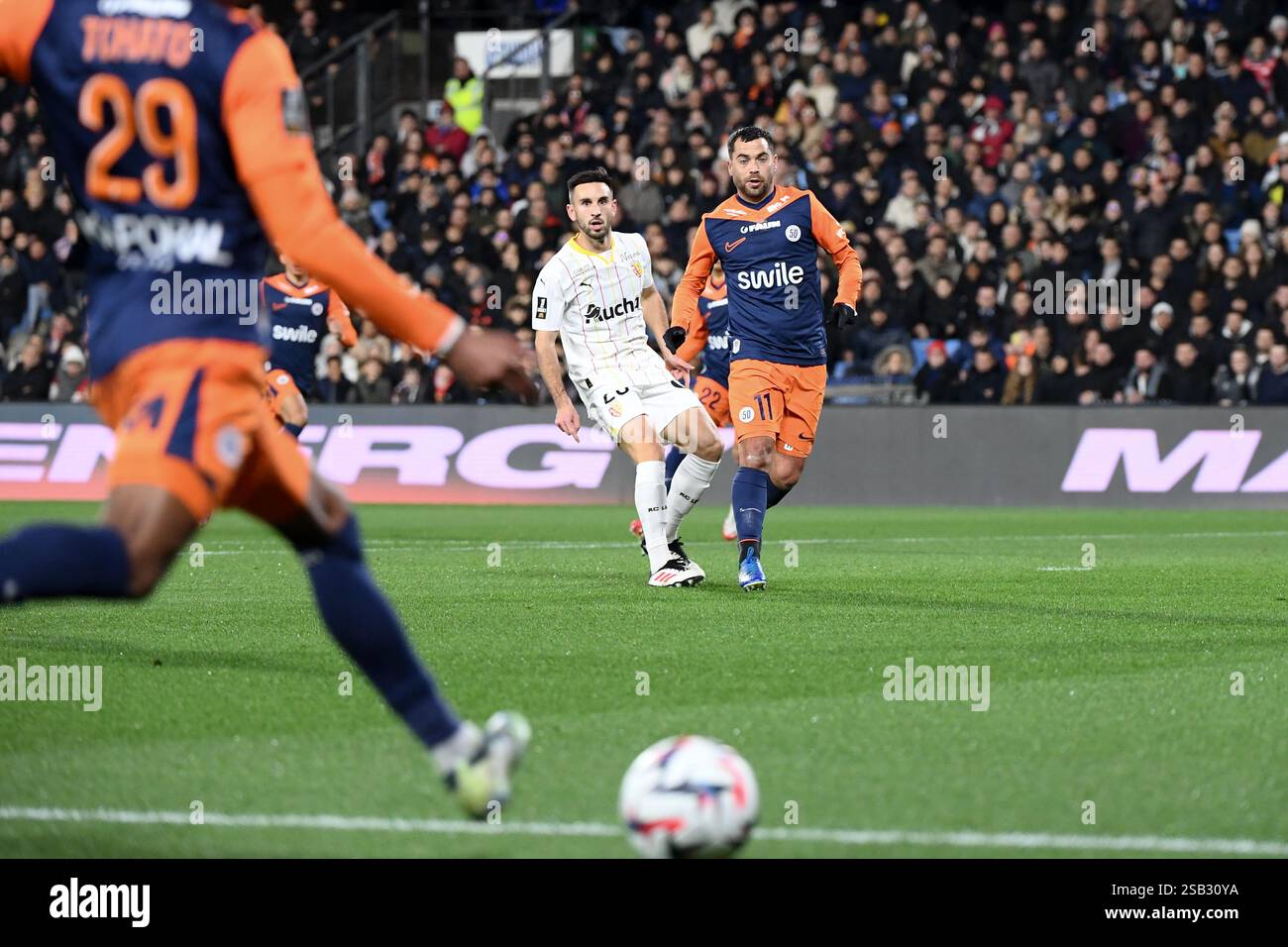 28 Adrien THOMASSON (rcl) - 11 Teji SAVANIER (mhsc) during the Ligue 1 ...