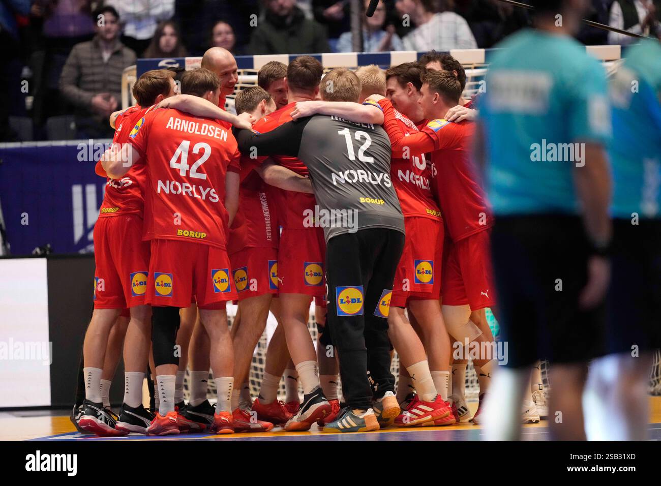 Denmark players celebrate after winning a semifinal match against ...