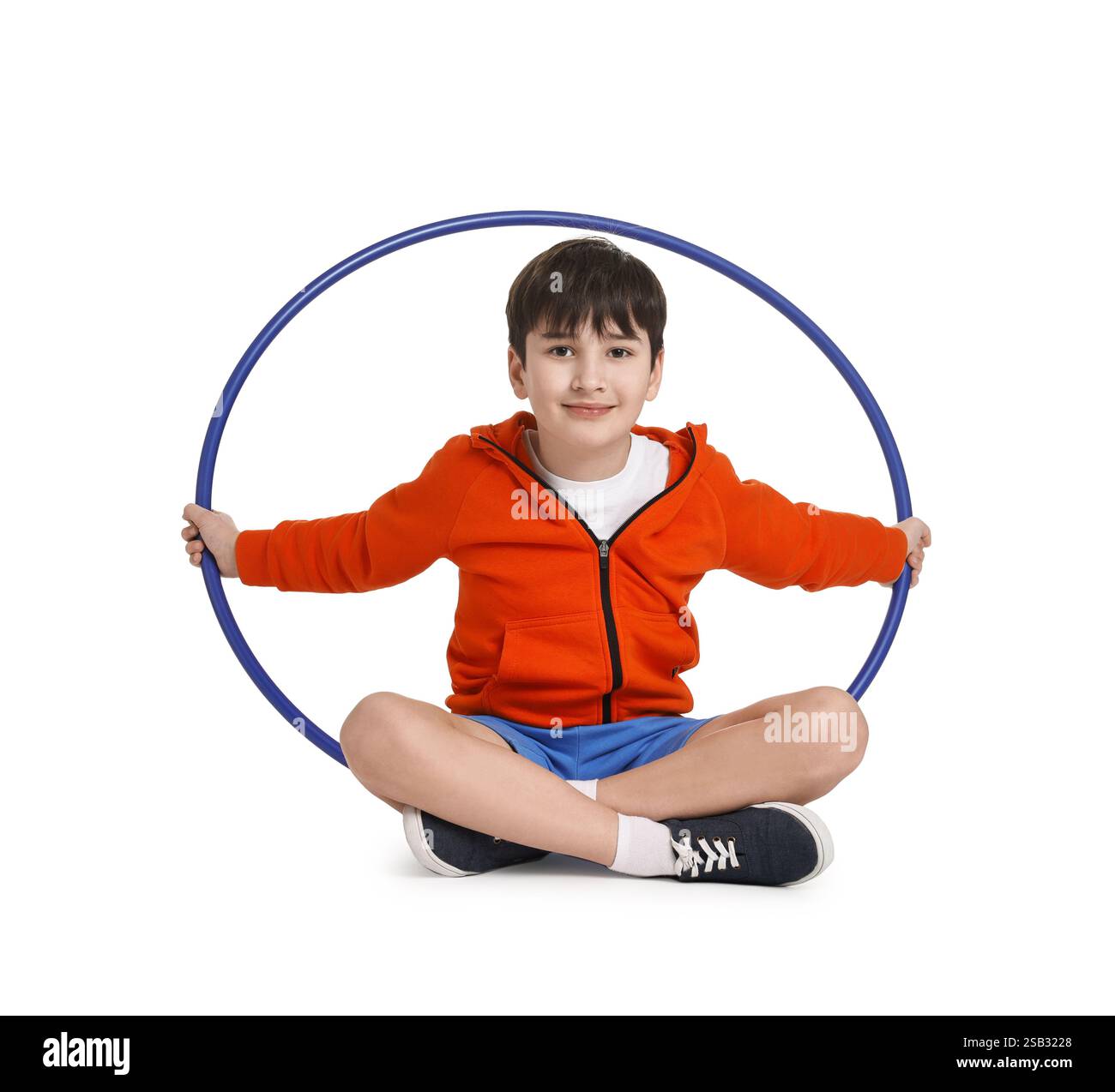 Boy with hula hoop on white background Stock Photo - Alamy