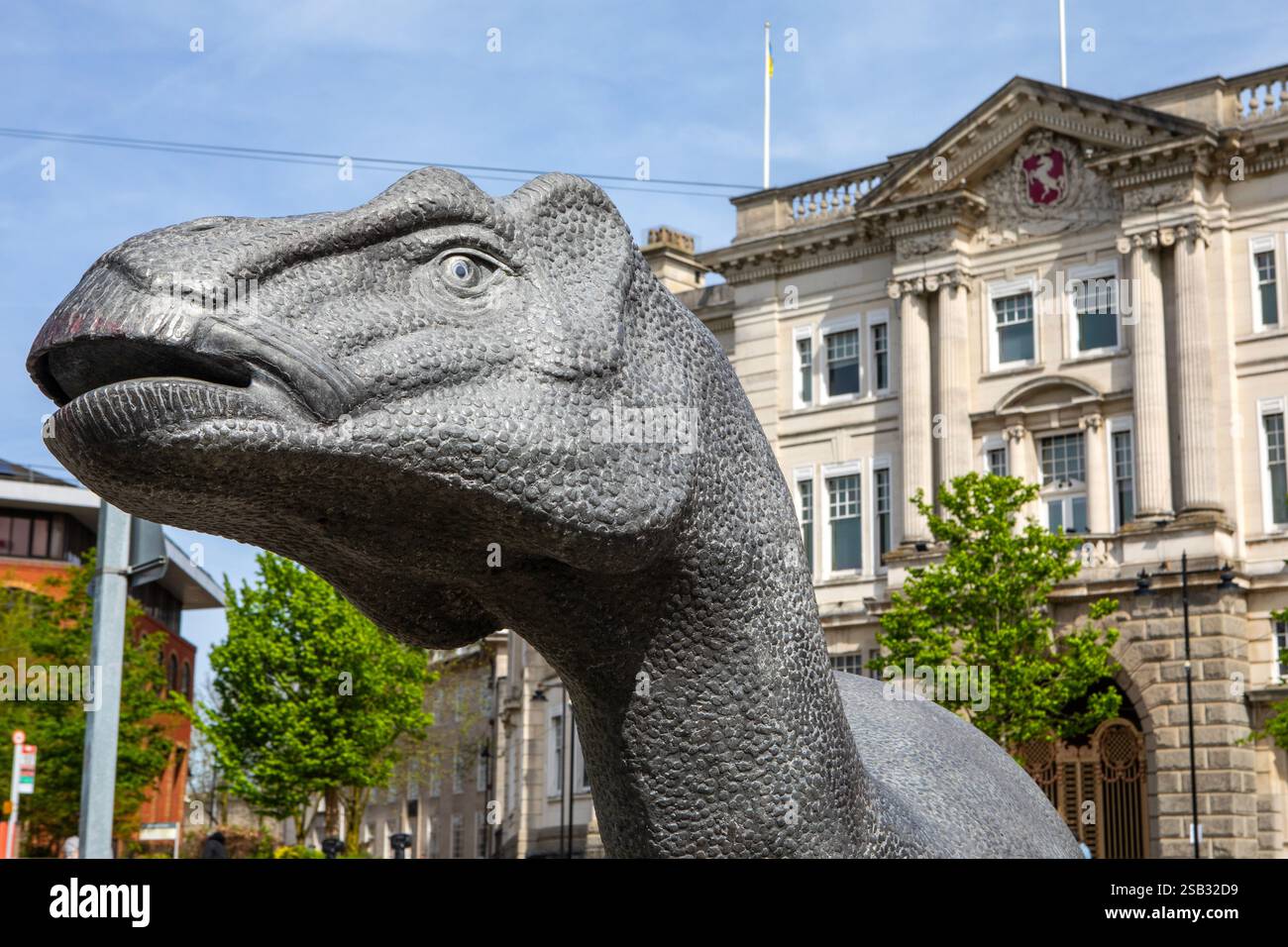 Kent, UK - April 13th 2024: Statue of an Iguanodon dinosaur, with ...
