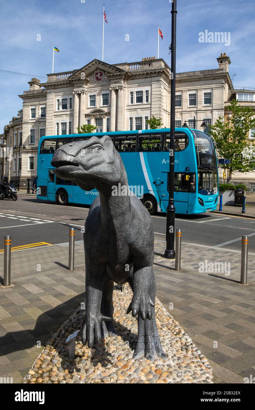 Kent, UK - April 13th 2024: Statue of an Iguanodon dinosaur, with ...