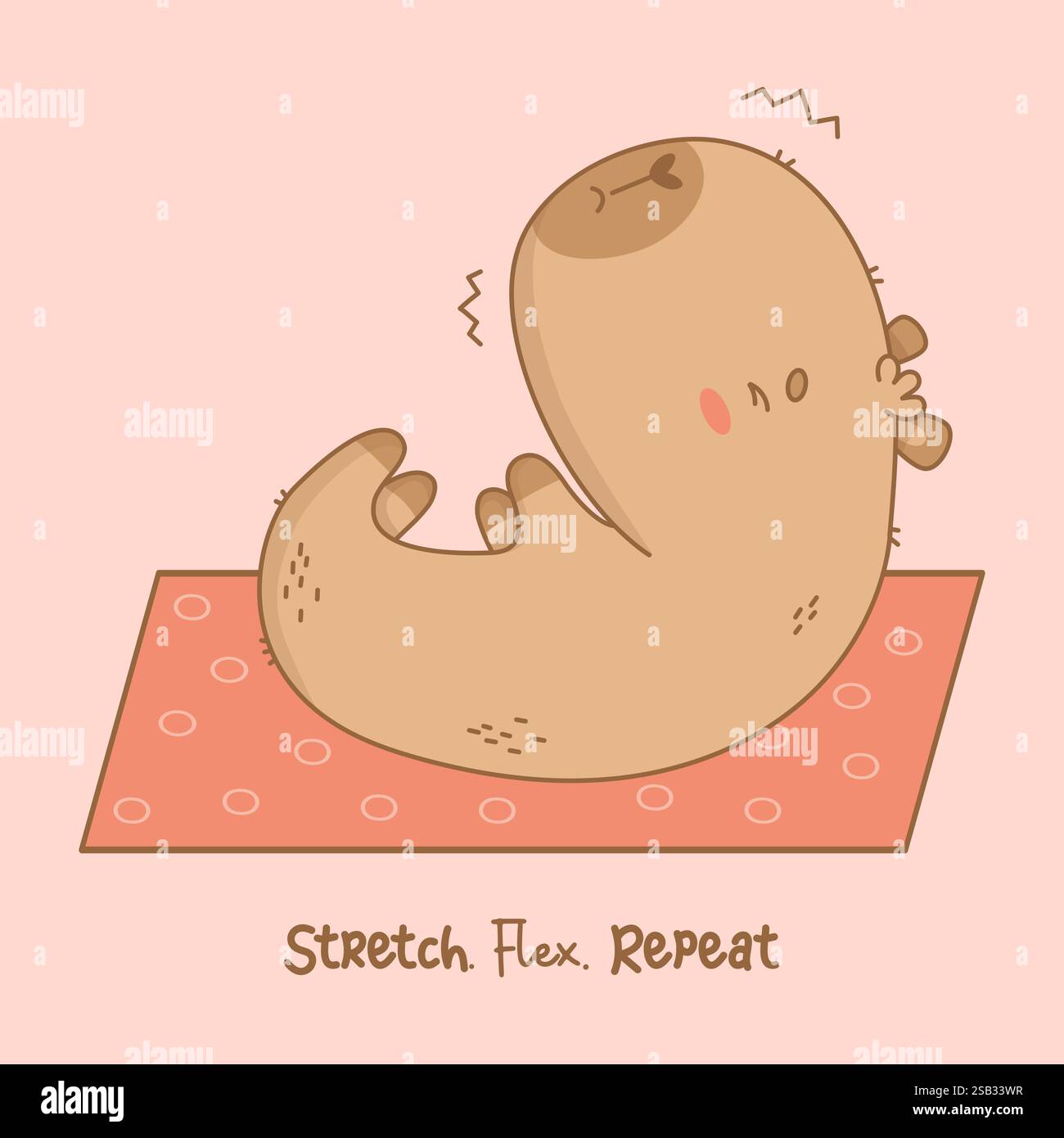 Cute capybara stretching up lying on back on yoga mat. Funny Cartoon ...