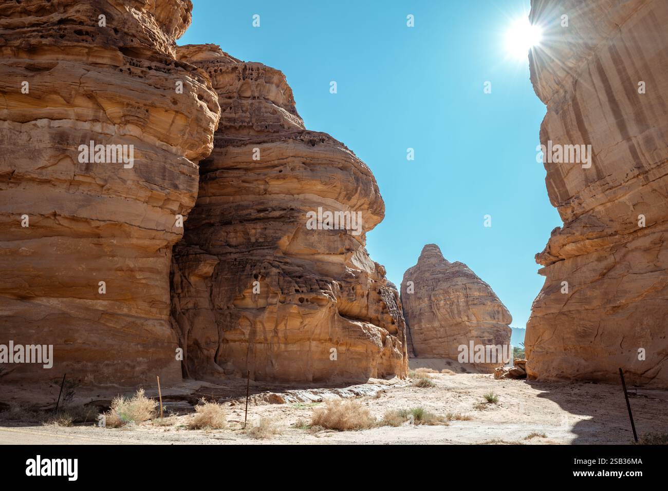 Majestic Sandstone Canyons of AlUla Sunlit Desert Passage in Saudi ...