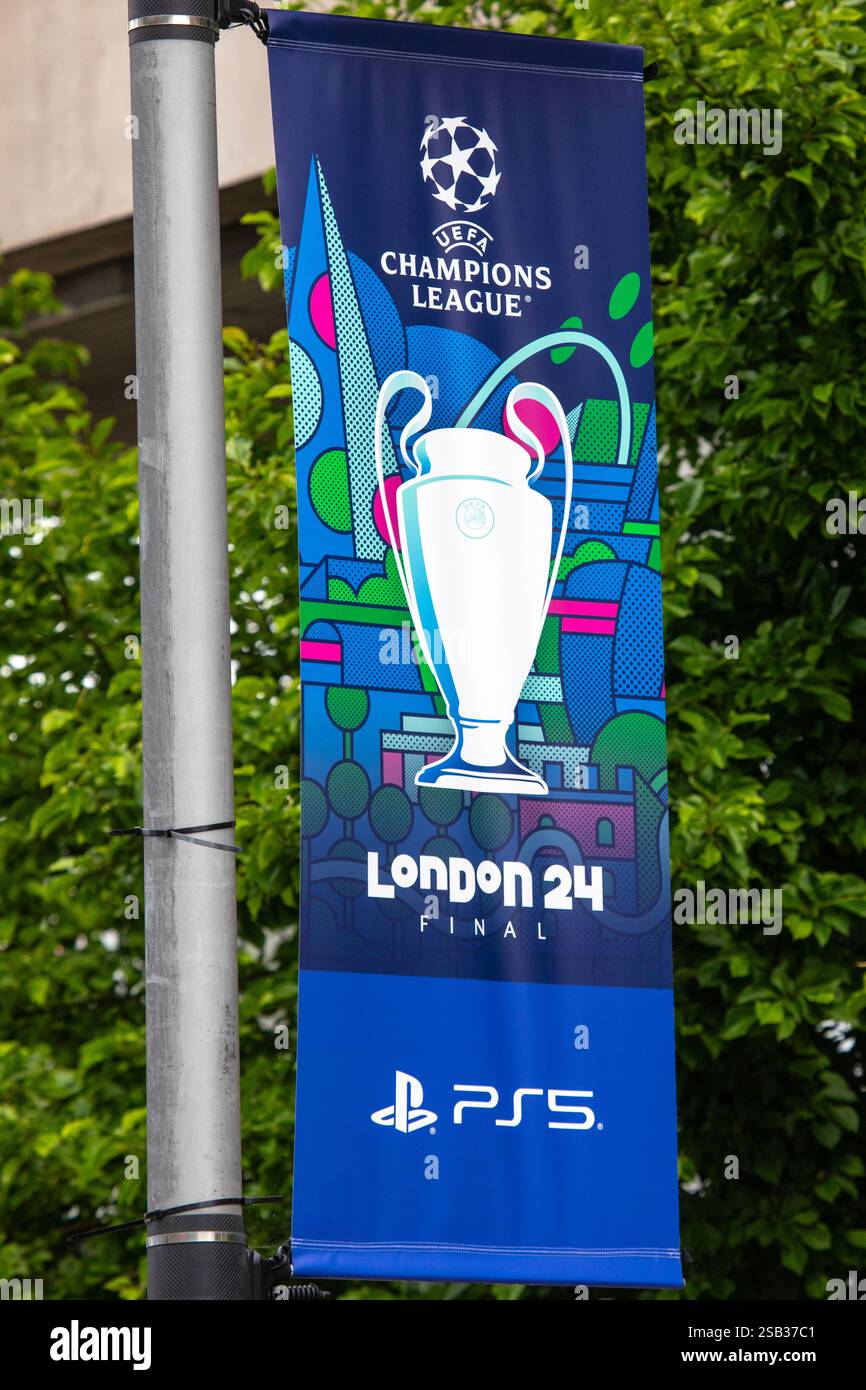 London, UK - June 3rd 2024: UEFA Champions League banner, promoting the ...