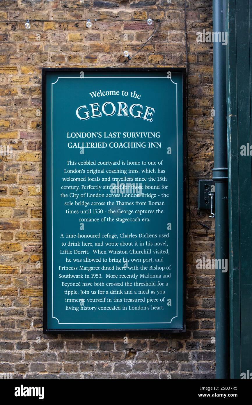 London, UK - June 3rd 2024: A plaque outside The George public house ...