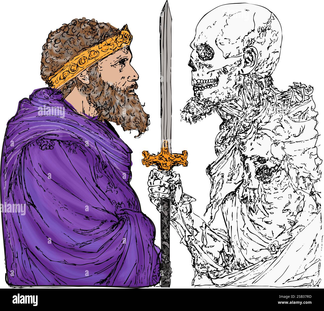 Illustration of the concept of facing ones own death, memento mori ...